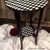 Whimsical Wood Harlequin Painted Table in Black and White