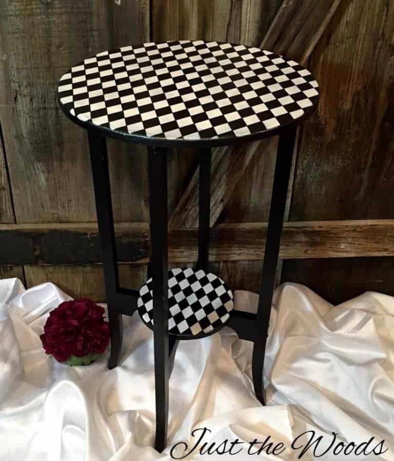 Whimsical Wood Harlequin Painted Table in Black and White