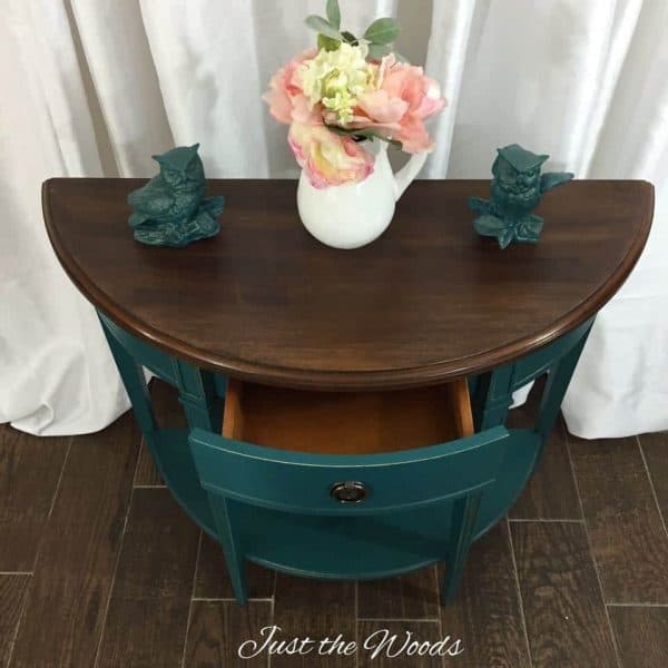 Teal Console Table with Rich Stain top by Just the Woods