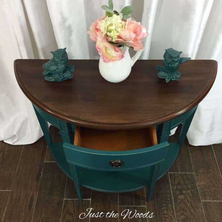 Teal Console Table with Rich Stain top by Just the Woods
