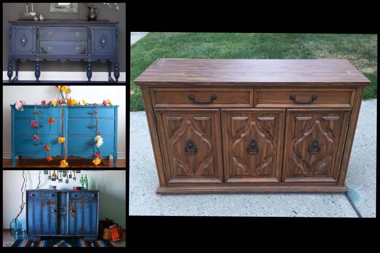 Vintage Painted Blue Buffet - Two Makeovers from One Cabinet