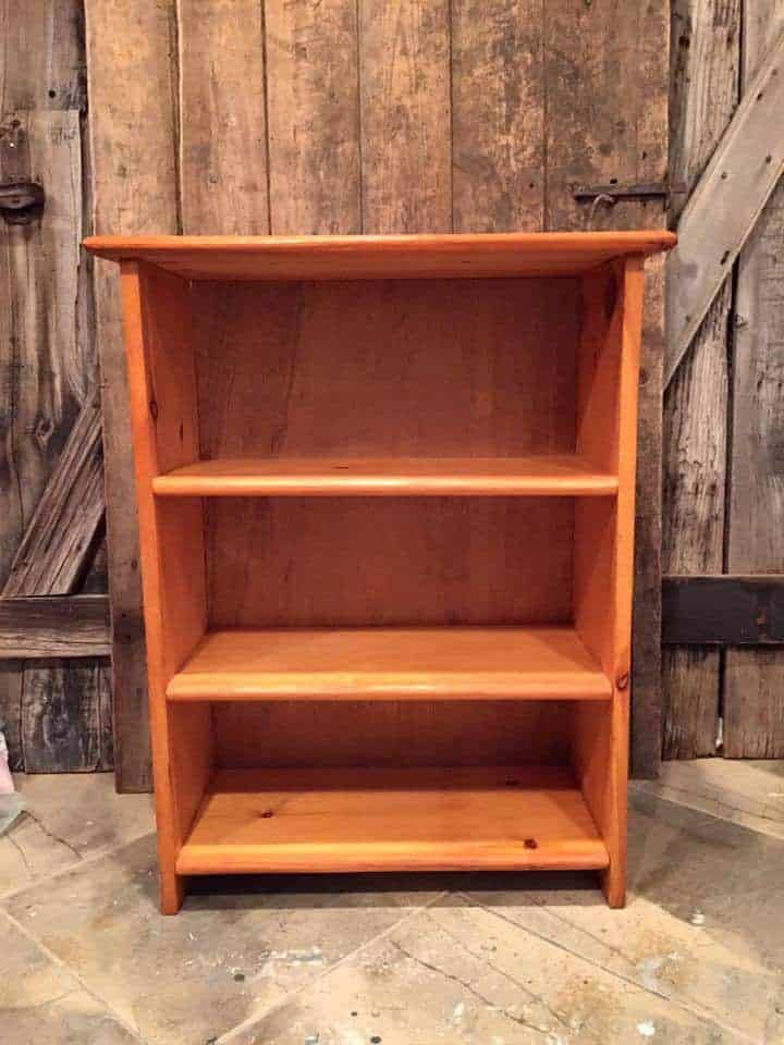 Cool blues hand painted bookcase makeover by Just the Woods