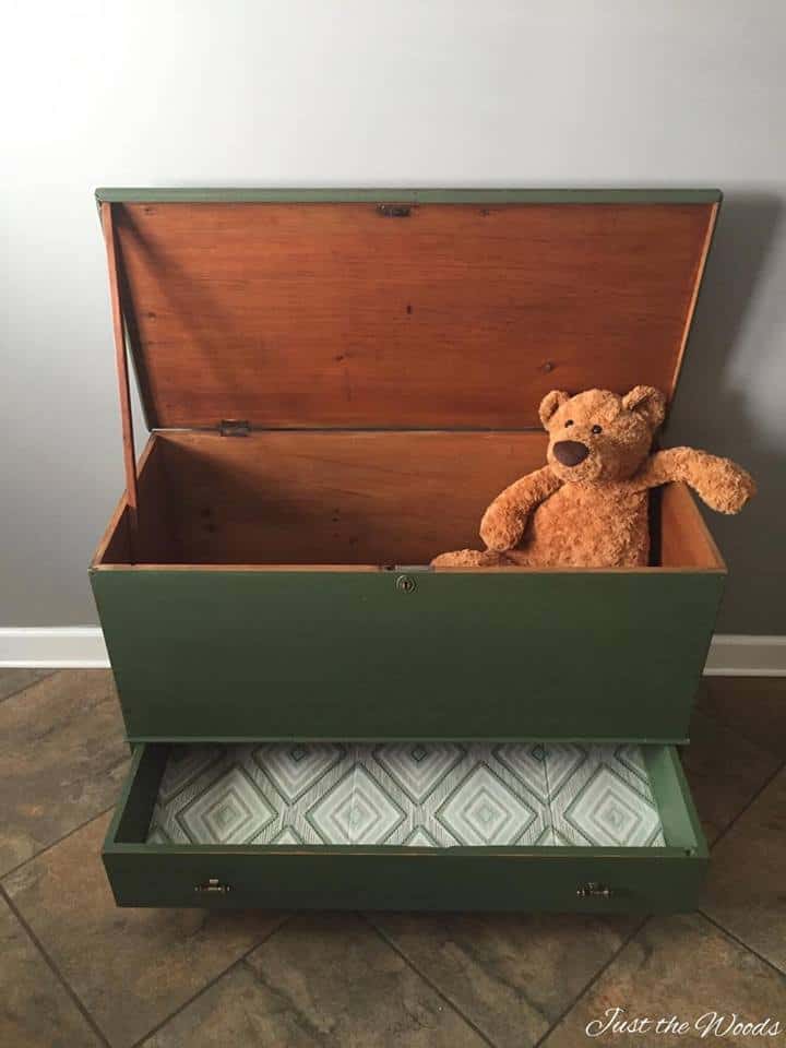 Antique Storage Chest turned Into a Toy Box with Decoupaged Drawer