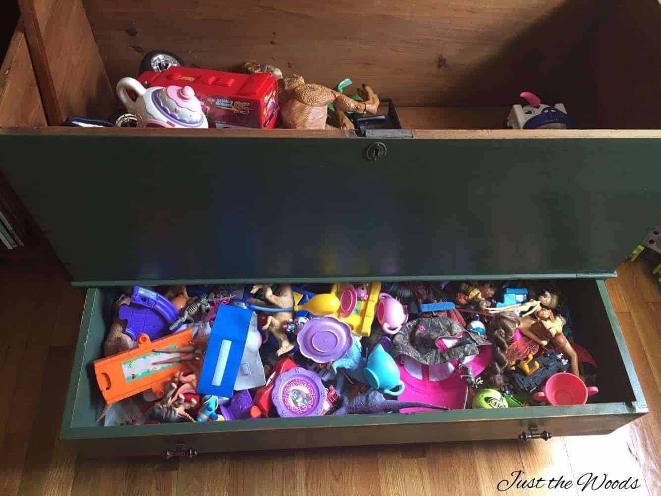Antique Storage Chest turned Into a Toy Box with Decoupaged Drawer