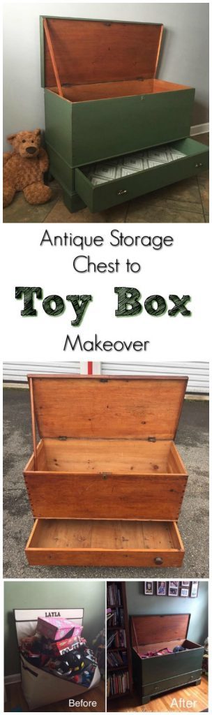 Antique Storage Chest turned Into a Toy Box with Decoupaged Drawer