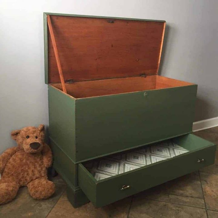 Antique Storage Chest turned Into a Toy Box with Decoupaged Drawer