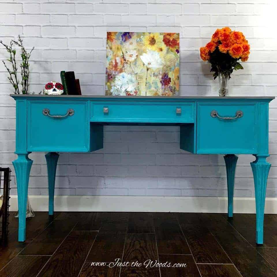 Painted Turquoise Desk with Gray Washed Top by Just the Woods
