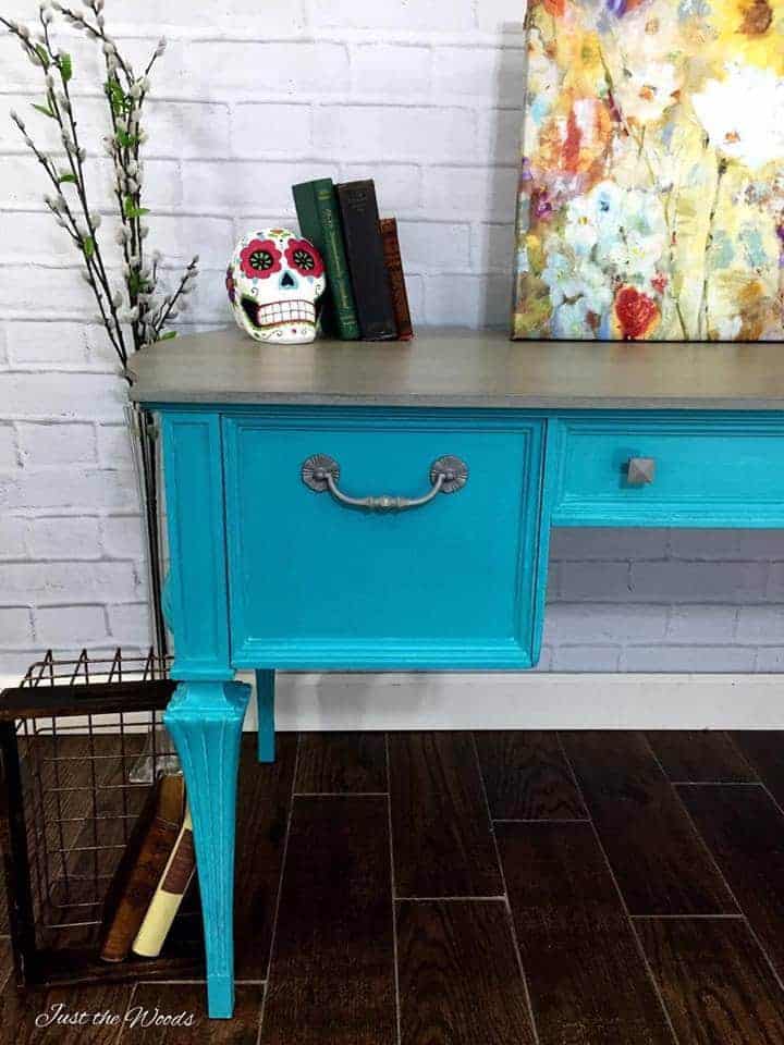 Painted Turquoise Desk with Gray Washed Top by Just the Woods
