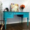 Painted Turquoise Desk with Gray Washed Top by Just the Woods