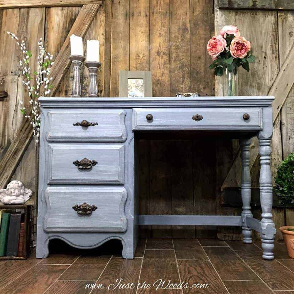 Gray Desk Makeover Painted in Layers of Shades of Gray