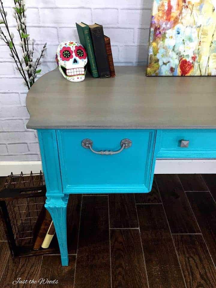 Painted Turquoise Desk with Gray Washed Top by Just the Woods