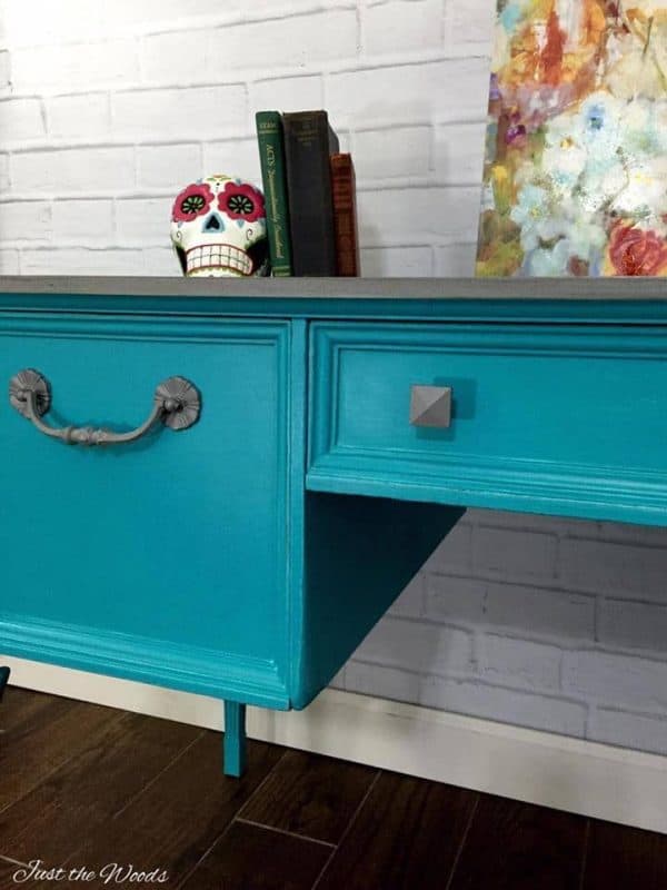 Painted Turquoise Desk with Gray Washed Top by Just the Woods