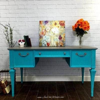 Painted Turquoise Desk with Gray Washed Top by Just the Woods