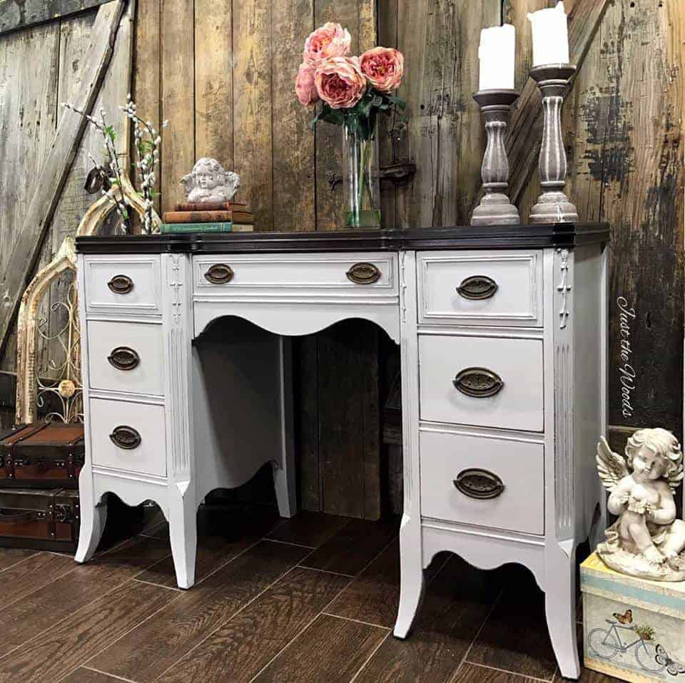Gray Painted Desk with Espresso Stain Top by Just the Woods