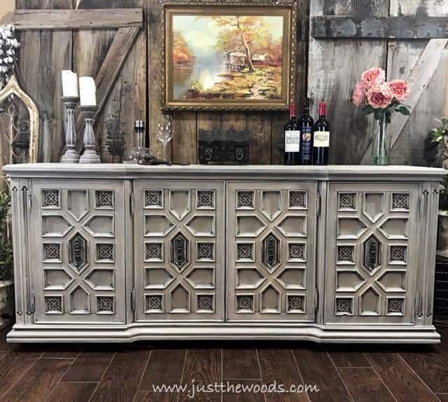 Ornate Vintage Buffet Painted Cream, White and Gray