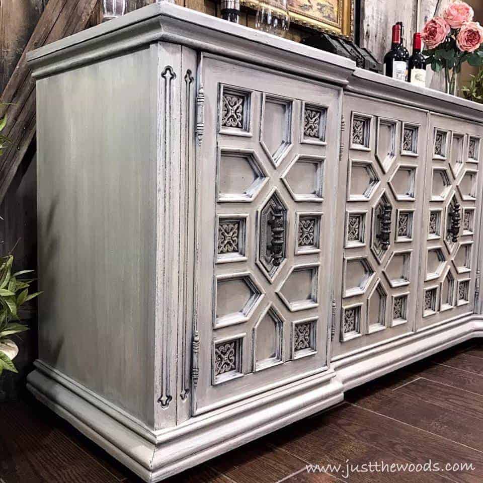 Ornate Vintage Buffet Painted Cream, White and Gray