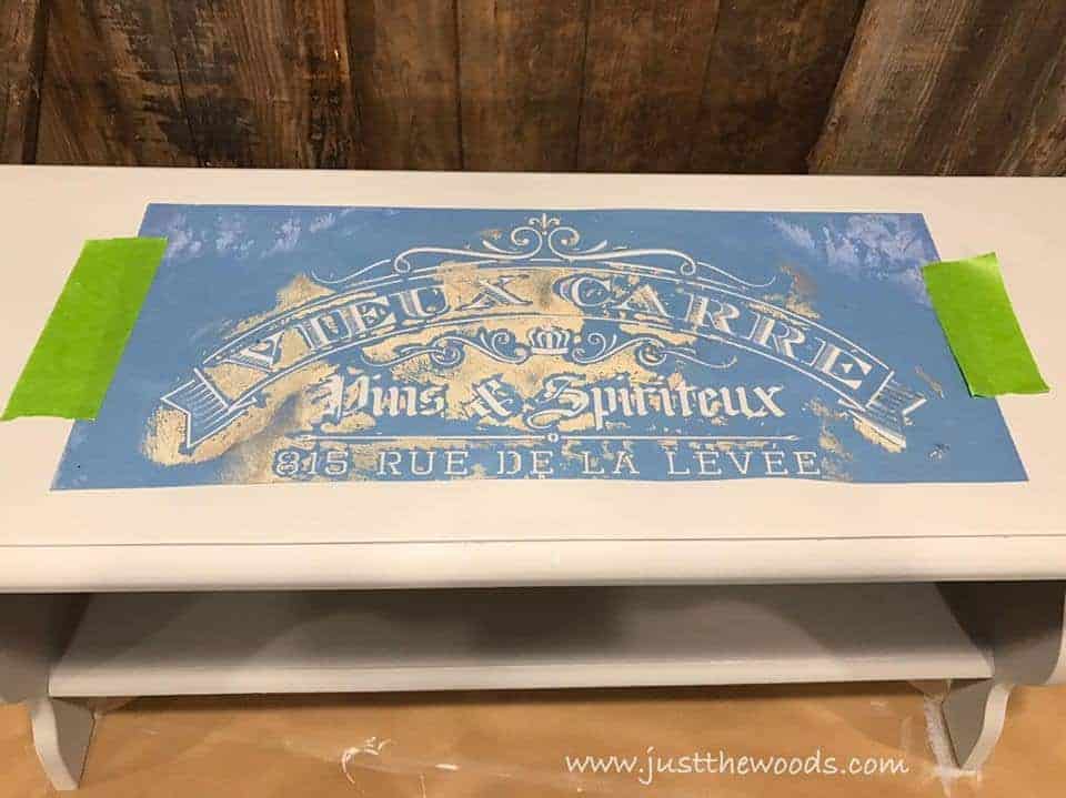 Painted Bench with French Stencil by Just the Woods