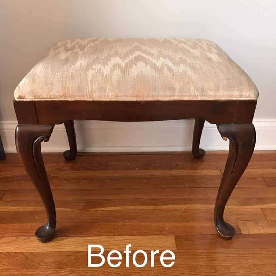 Painted Vanity Seat with Reupholstered Fabric Cushion