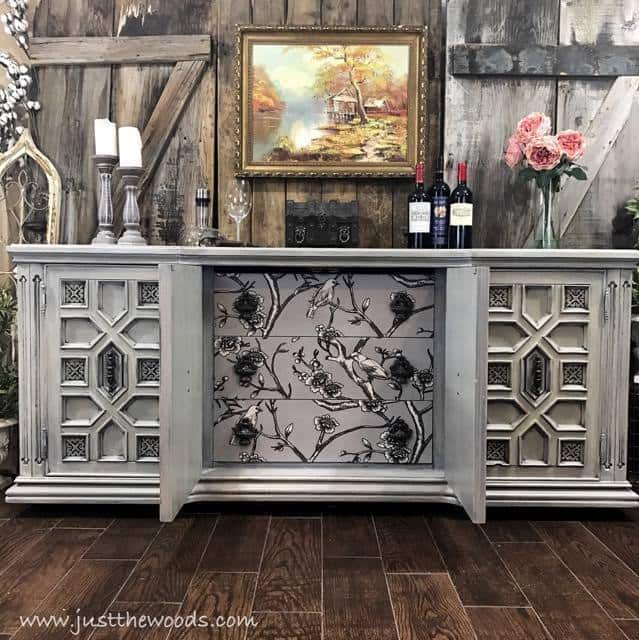 Ornate Vintage Buffet Painted Cream, White and Gray